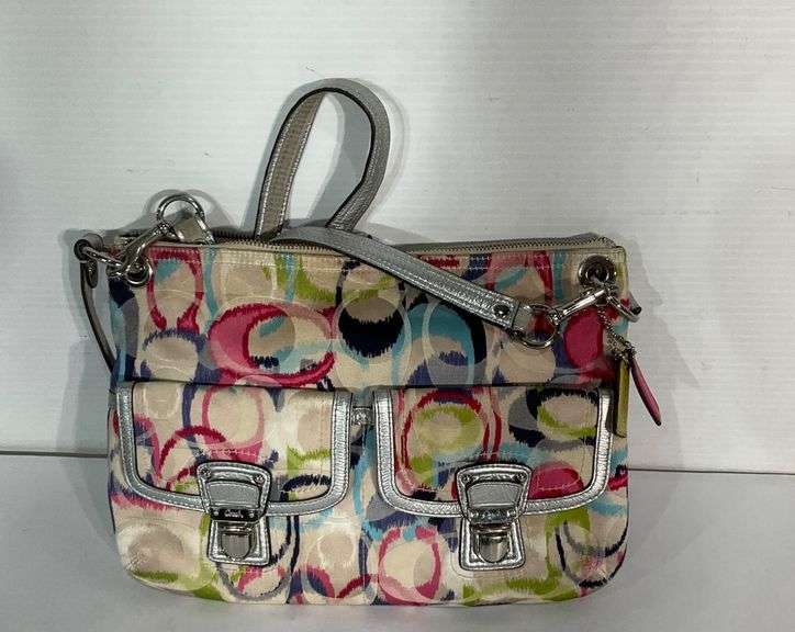 Coach Multicolor Signature Print Canvas Shoulder Bag with Silver-Tone ...