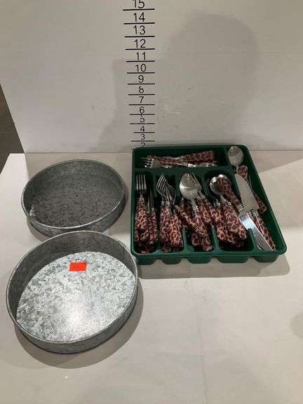 Leopard-Print Flatware Set with Galvanized Tins - Hash Auctions