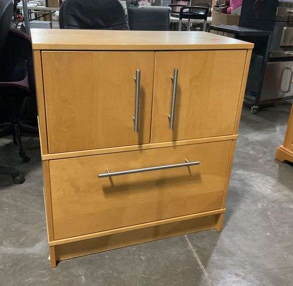 Two-Door Cabinet with Lower File Drawer and Metal Handles - Hash Auctions