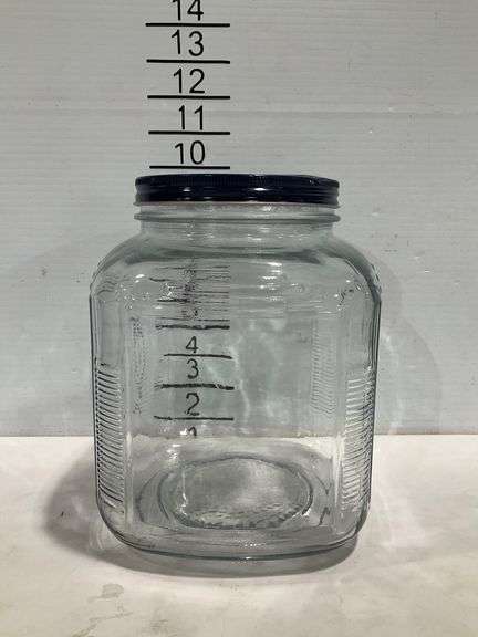 Clear Glass Storage Jar With Blue Screw-On Lid - Hash Auctions
