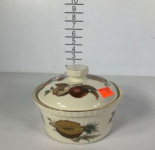 Crown Devon Covered Dish with Fruit Motif and Gold Trim - Hash Auctions