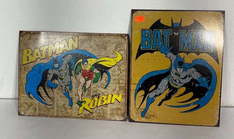 Set of Two Batman and Robin Metal Wall Signs, 12.5×16 - Hash Auctions