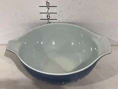 Pyrex Blue Mixing Bowl with White Floral Pattern - Hash Auctions