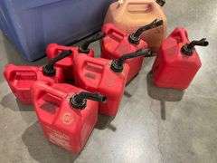 Collection of Plastic Fuel Containers and Large Blue Storage Bin - Hash ...