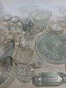 2 boxes: Collection of Pressed and Molded Clear Glass Tableware - Hash ...