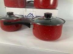 7-Piece Red Speckle Cookware Set with Glass Lids by Smart Home - Hash ...
