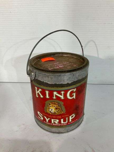 Vintage King Syrup Metal Can with Handle and Lion Graphic Label - Hash ...