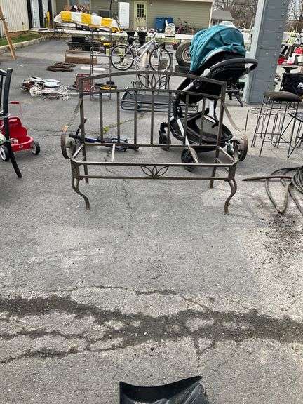 Metal Bench Frame with Curved Legs and Decorative Details - Hash Auctions