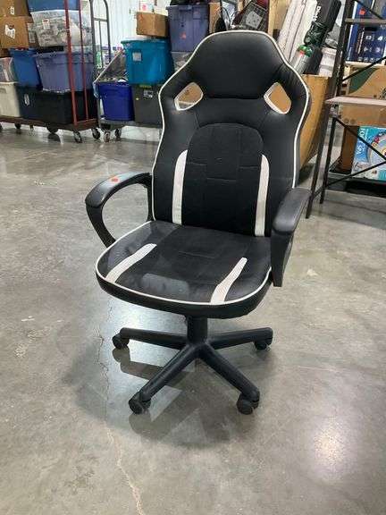 Black and White Racing-Style Office Chair with Adjustable Base - Hash ...