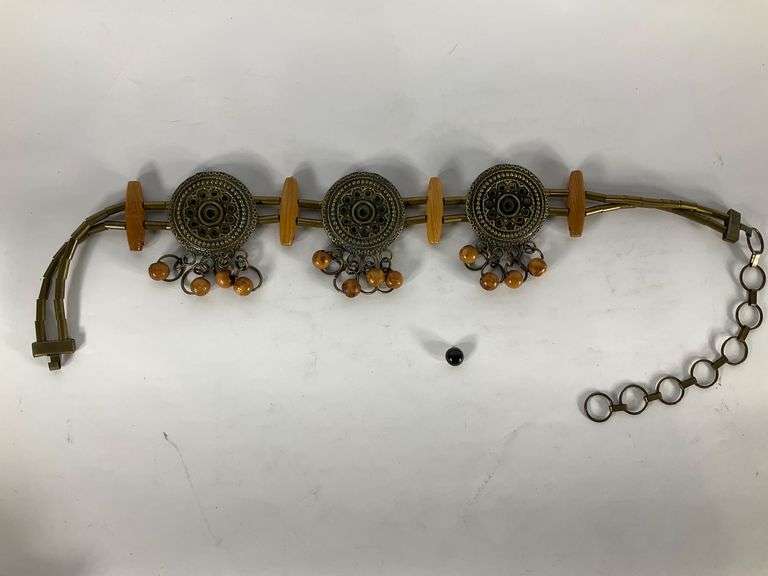 Metal Waist Belt with Circular Ornaments and Dangling Accents - Hash ...