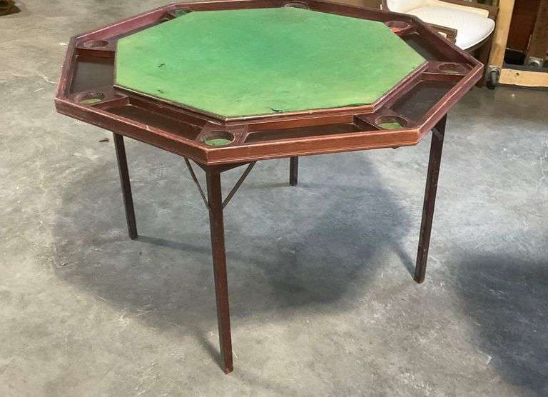 Octagonal Card Table with Green Felt Top and Cup Holders - Hash Auctions