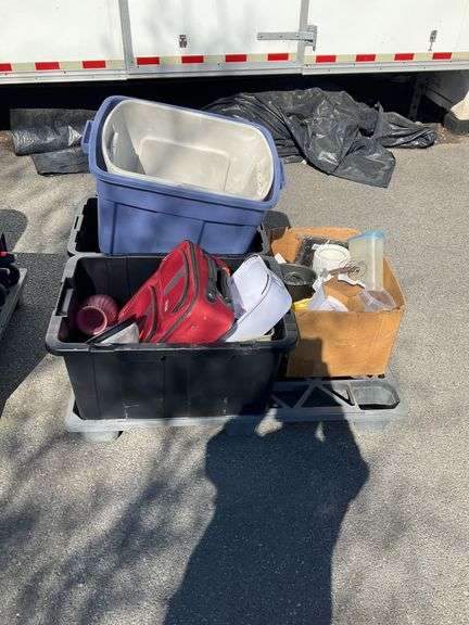 Assorted Storage Bins with Mixed Household Items and Containers - Hash ...