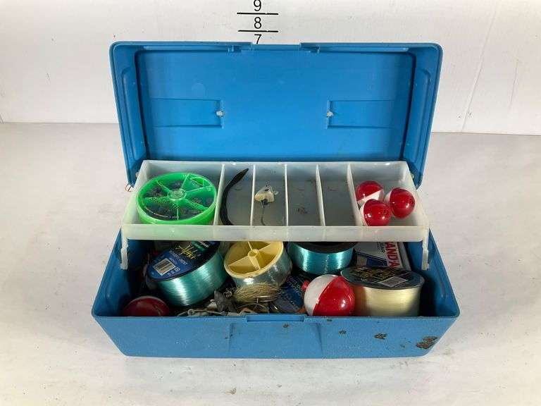 Blue Plastic Fishing Tackle Box with Assorted Fishing Supplies - Hash ...