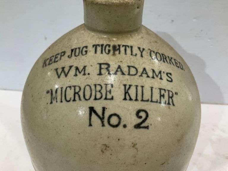 Stoneware Jug Labeled ‘Wm. Radam’s Microbe Killer No. 2’ with Handle ...