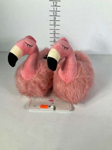 Pink Flamingo-Themed Plush Slippers, Size L (9-10) - Hash Auctions