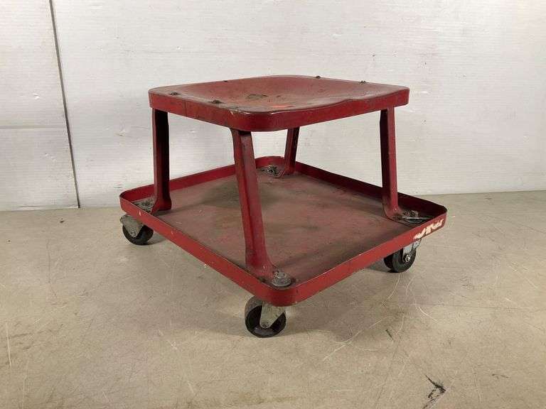 Two-Tier Red Metal Rolling Stool with Swivel Casters - Hash Auctions