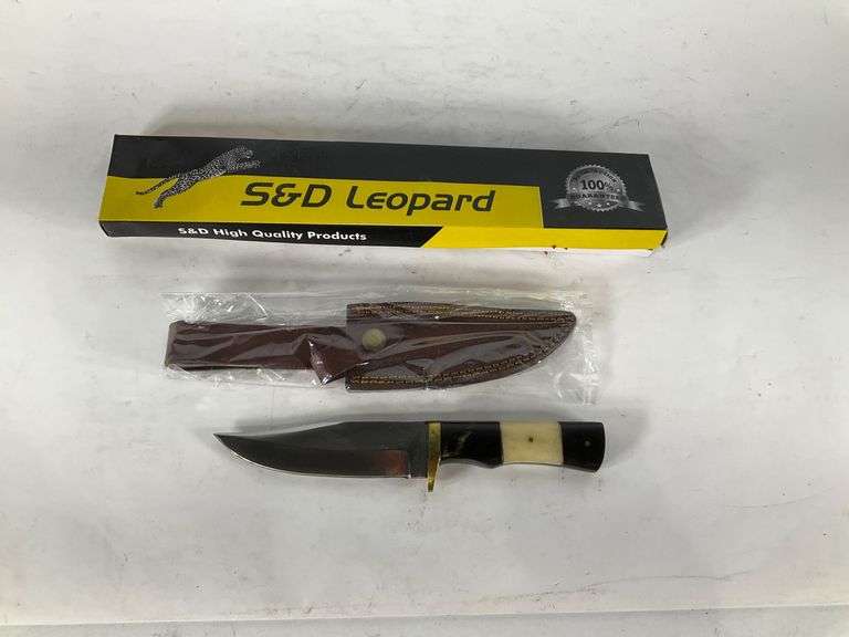 S&D Leopard Fixed Blade Knife with Leather Sheath - Hash Auctions