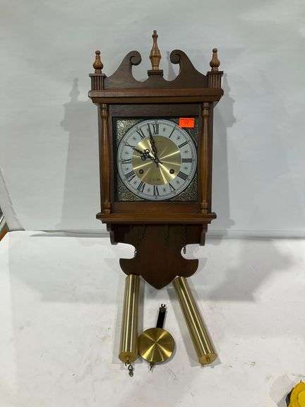 Hamilton Hanging Case Clock with Brass Weights and Pendulum - Hash Auctions