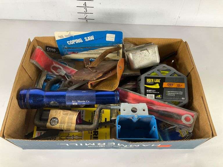 Box Lot of Tools and Accessories Including Mag-Lite Flashlight and ...