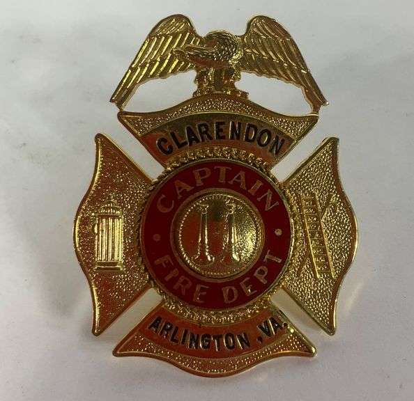Clarendon Fire Department Captain Badge, Arlington VA, Gold-Toned Metal ...