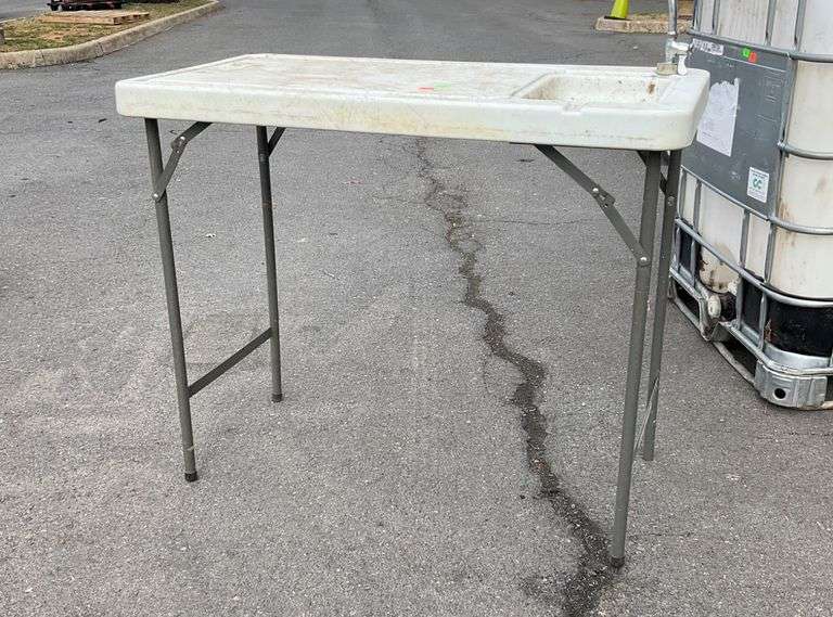Folding Utility Table with Integrated Sink and Faucet, 43”Lx23”W - Hash ...