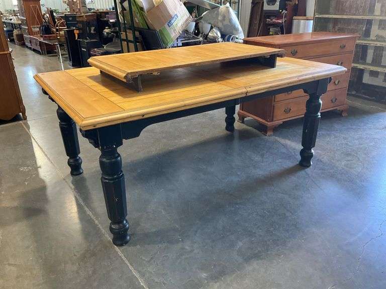 Two-Tone Dining Table with Black Turned Legs and Extension Leaf - Hash ...