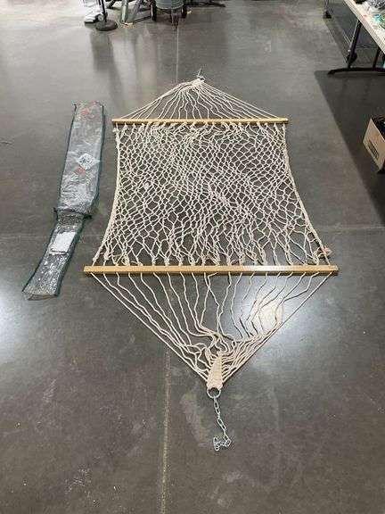 55” Wide Rope Hammock with Wooden Spreaders and Chain Attachments ...