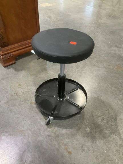 Adjustable Round Stool with Black Padded Seat and Casters - Hash Auctions