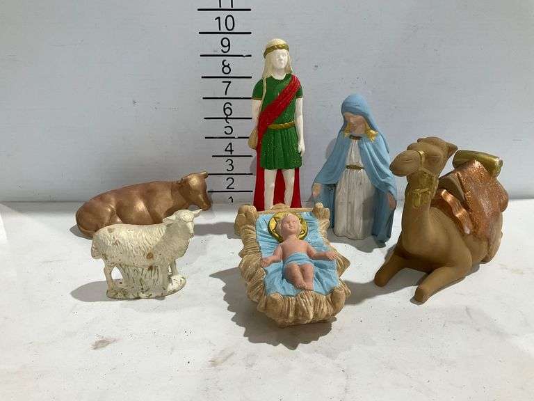 Six-Piece Painted Ceramic Nativity Figurine Set - Hash Auctions