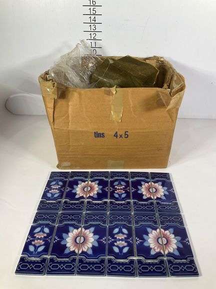 Six Sheets of Blue Ceramic Mosaic Tiles with Floral Design - Hash Auctions