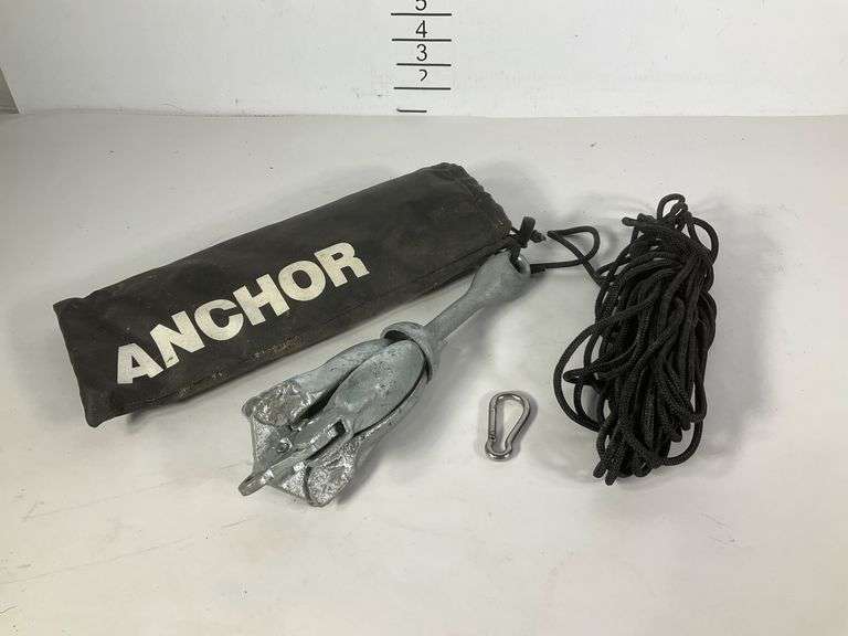 Collapsible Metal Anchor with Rope, Clip, and Bag - Hash Auctions