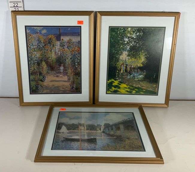 Set of 3 Framed Claude Monet Prints, 21×17” - Hash Auctions