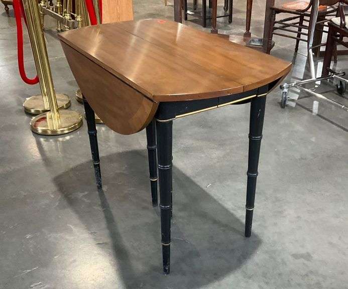 Drop-Leaf Table With Black Turned Legs and 9″ Half-Moon Leaves - Hash Auctions