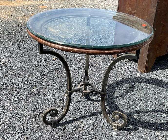 Round Glass-Top Table with Metal Base, 30-Inch Diameter, 29 Inches Tall ...