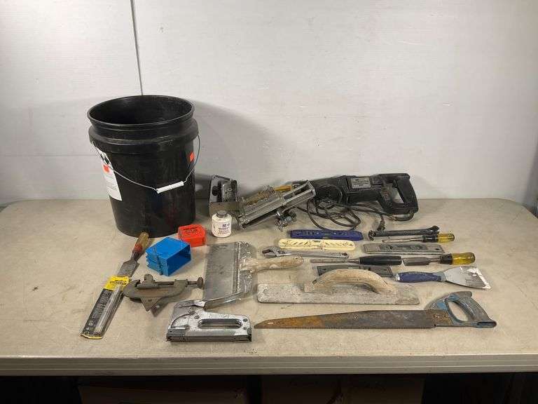 Assorted Hand and Power Tools with Black Plastic Bucket - Hash Auctions