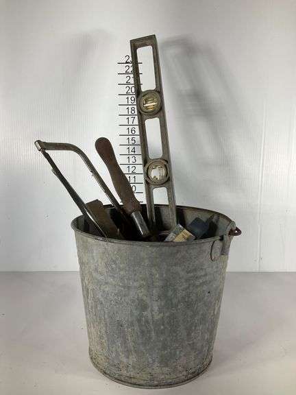 Galvanized Metal Bucket Containing Assorted Hand Tools - Hash Auctions