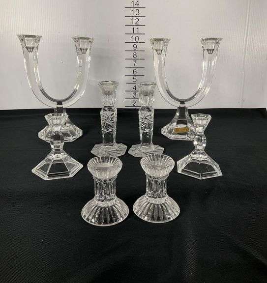Assorted Clear Glass Candle Holders and Candelabras, Eight Pieces ...