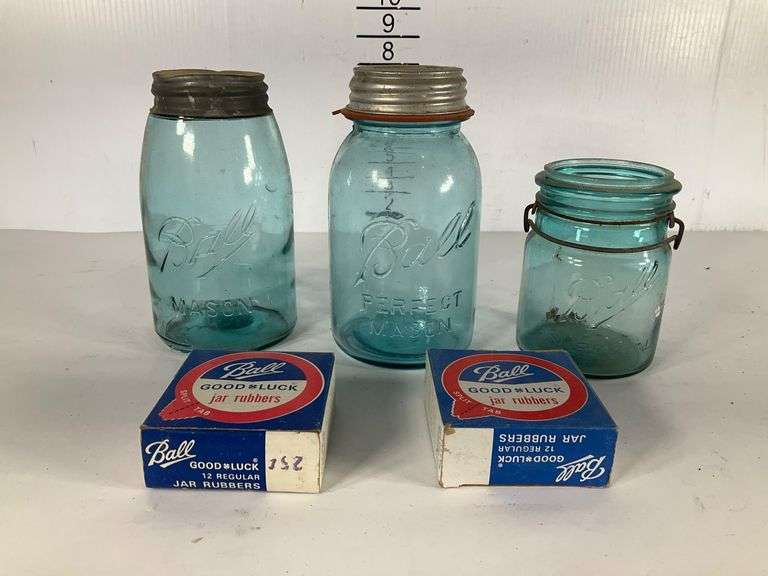 Set of Three Ball Mason Jars with Two Boxes of Ball Jar Rubbers - Hash ...