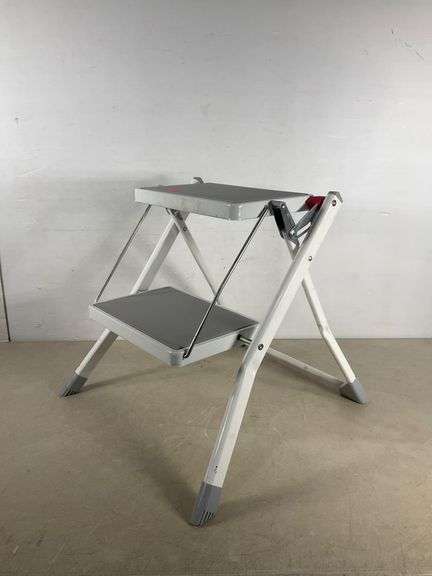 Folding Two-Step Stool with Grooved Treads and Metal Frame - Hash Auctions