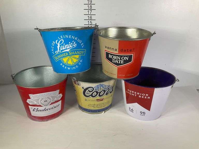 Set of 5 Metal Beer Branded Beverage Buckets With Handles - Hash Auctions
