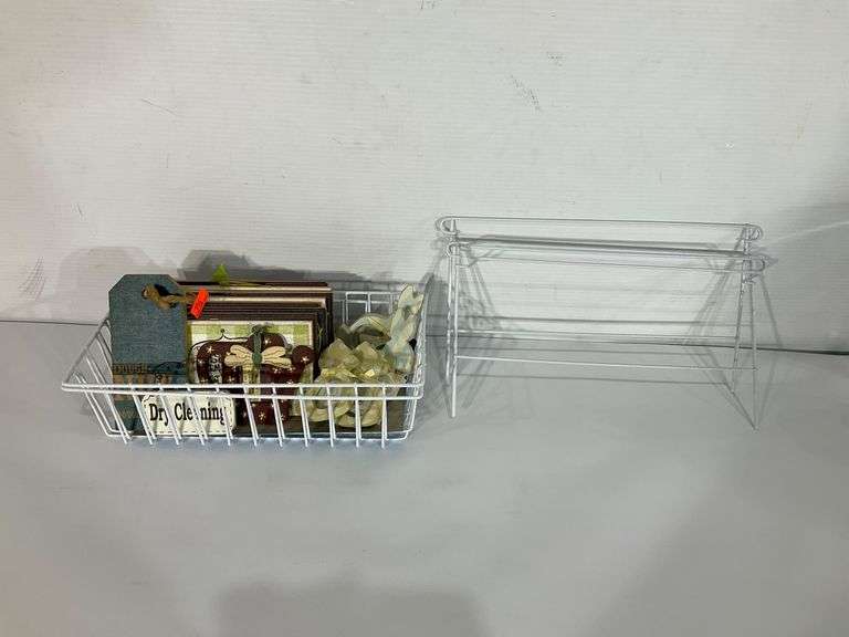 Group of Decorative Wire Baskets with Holiday-Themed Items and Signage ...