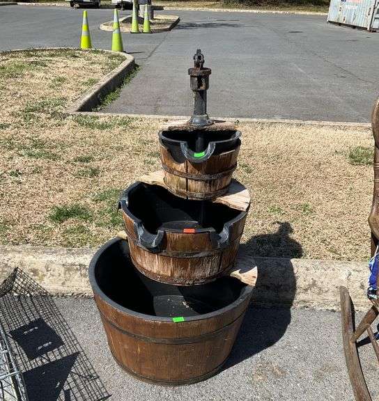 Tiered Barrel-Style Water Fountain with Hand Pump Design - Hash Auctions