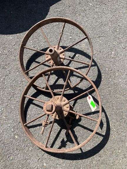 Pair of 15-Inch Diameter Metal Spoked Wheels - Hash Auctions