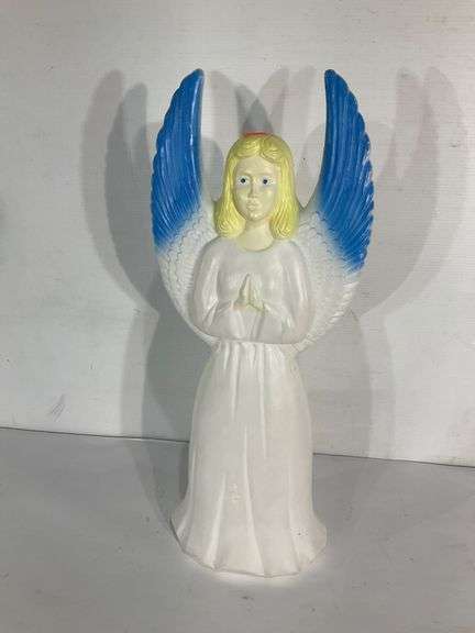 Illuminated Plastic Angel Figurine with Blue Wings and Praying Hands ...