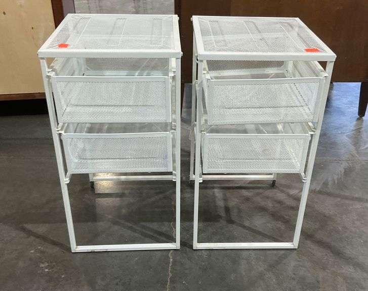 Pair of White Metal Mesh-Drawer Storage Units, 12x14x22″ Each - Hash ...