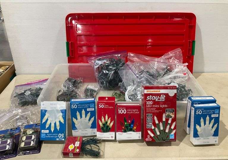 Assorted Holiday String Lights and Accessories with Storage Bin - Hash ...