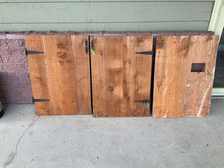 Set of Three Rustic Wooden Doors with Iron Hinges and Handles - Hash Auctions