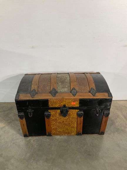 Steamer Trunk with Embossed Panels, Metal Hardware, and Domed Lid ...