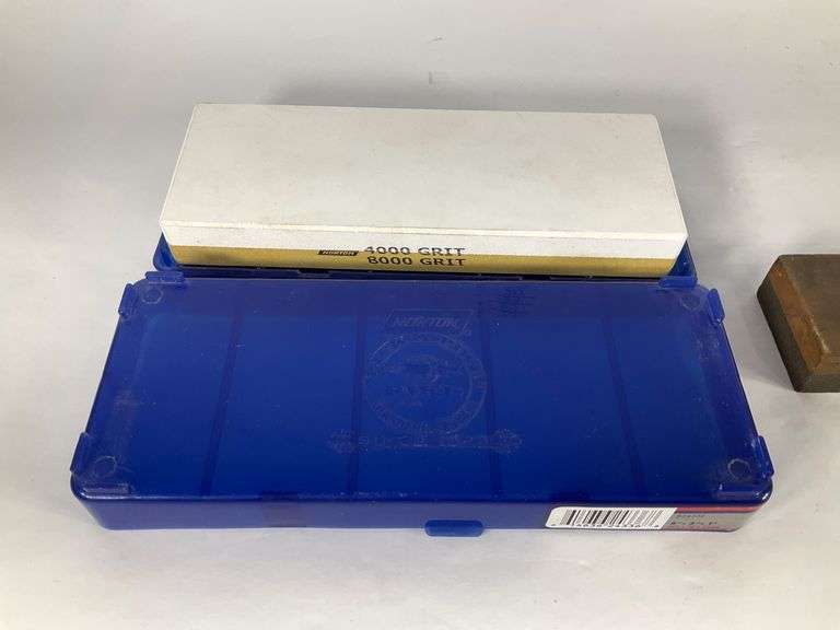Set of Two Sharpening Stones with Blue Plastic Storage Case - Hash Auctions