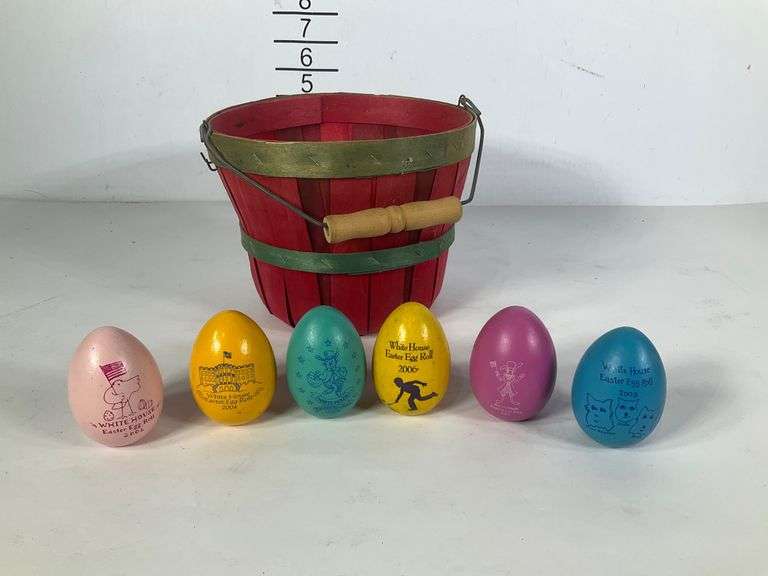 Set of White House Easter Egg Roll Commemorative Eggs (2002–2008) with ...